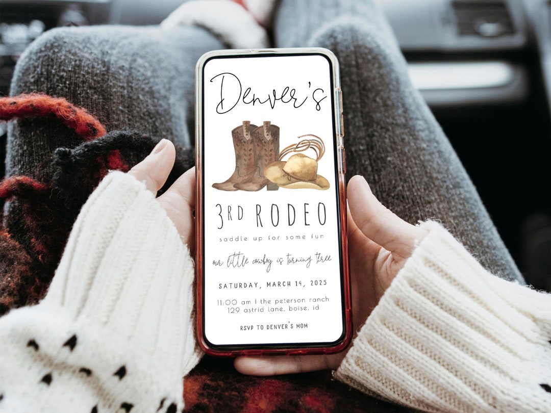 Editable 3rd Rodeo Birthday Party Text Invitation Template | Cowboy ...