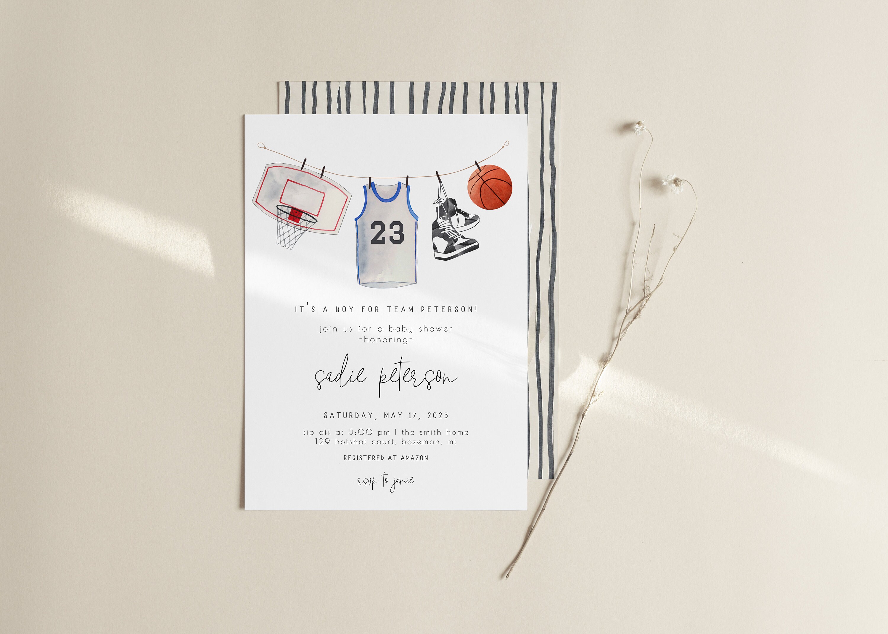 Editable Basketball Baby Shower Invitation Template | Basketball Sports ...