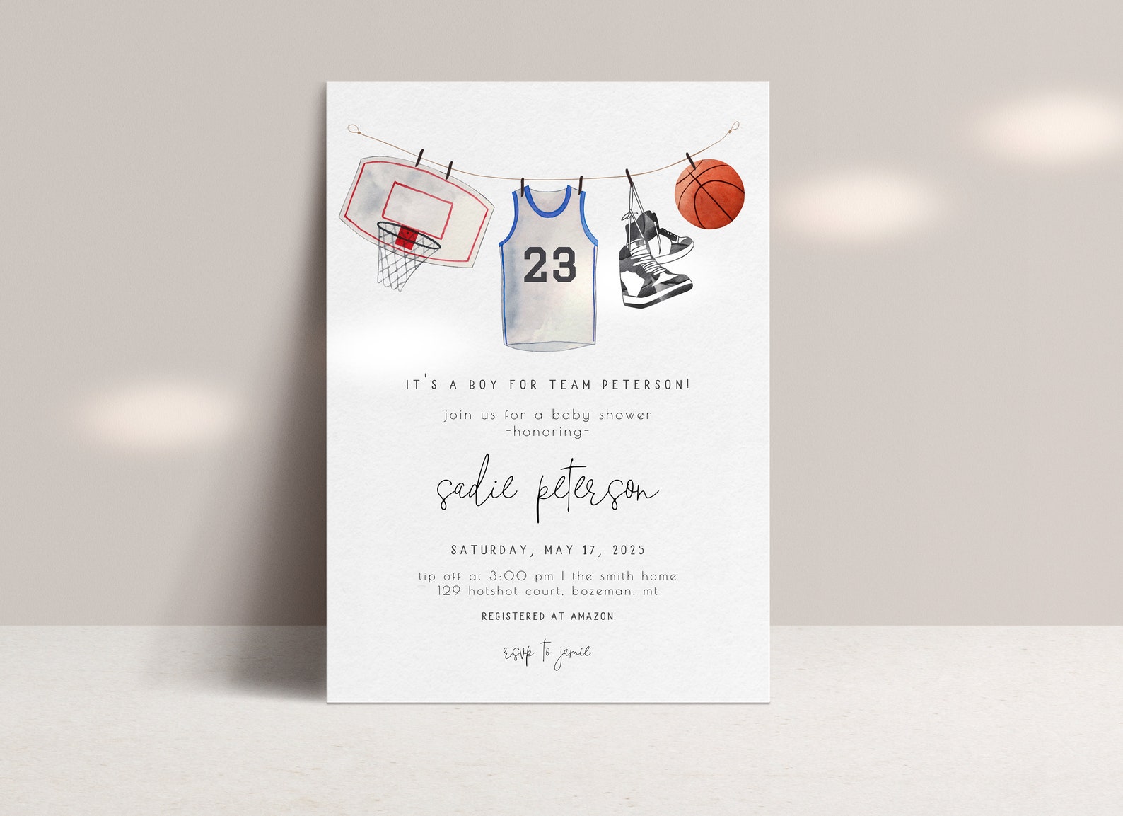 Editable Basketball Baby Shower Invitation Template | Basketball Sports ...