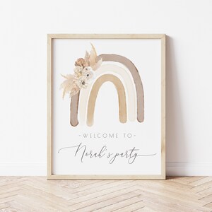 Boho Rainbow Welcome Sign Template Birthday Party | Modern Beige ...