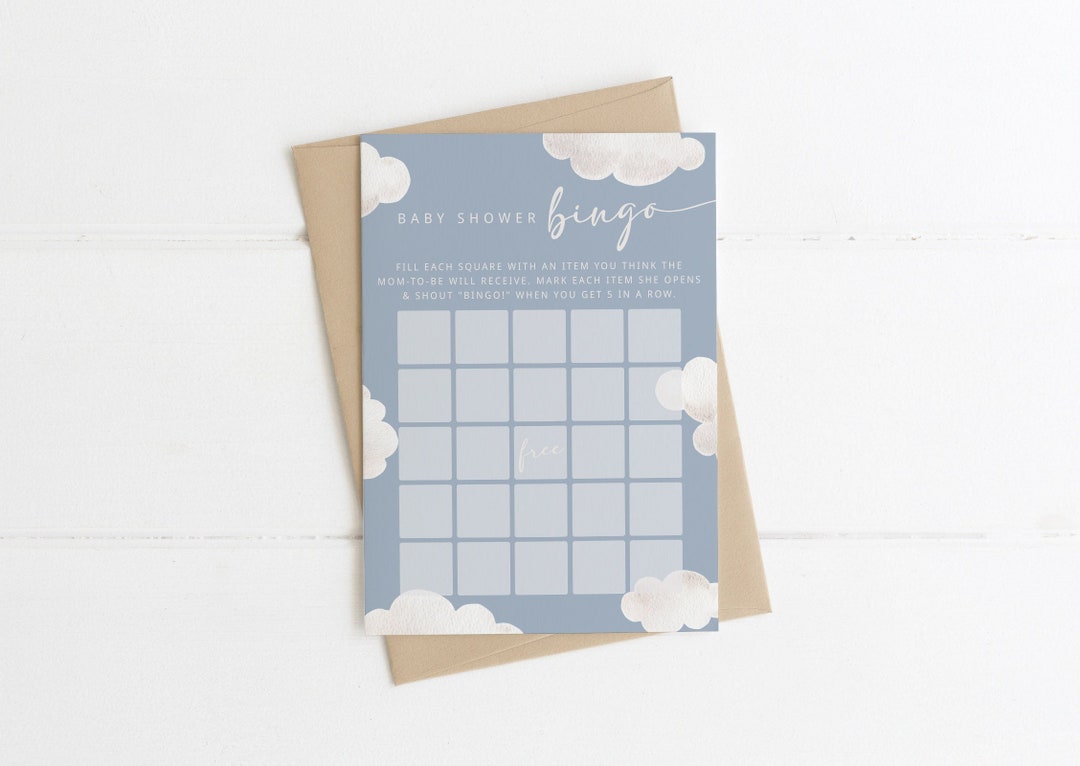 Cloud Bingo Template for Baby Shower | Editable Cloud 9 Baby Shower Bingo Sheet Game Printable ...