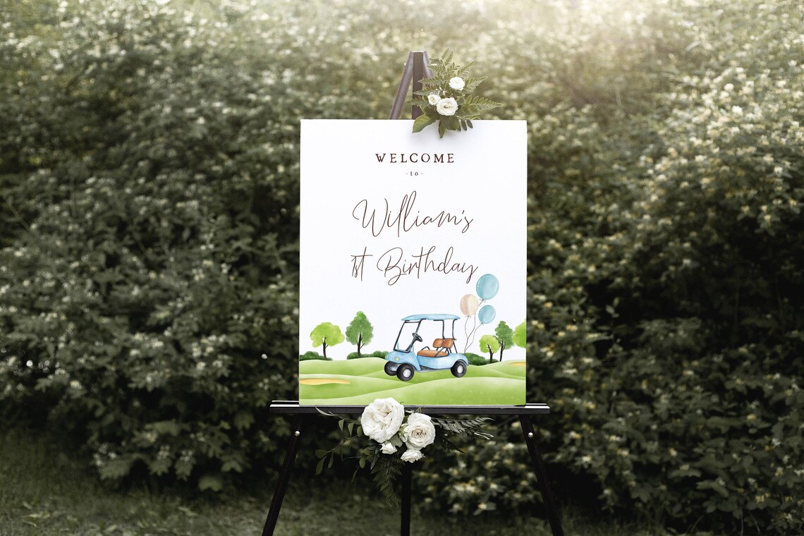 Golf 1st Birthday Welcome Sign Template | Hole in ONE First Birthday ...