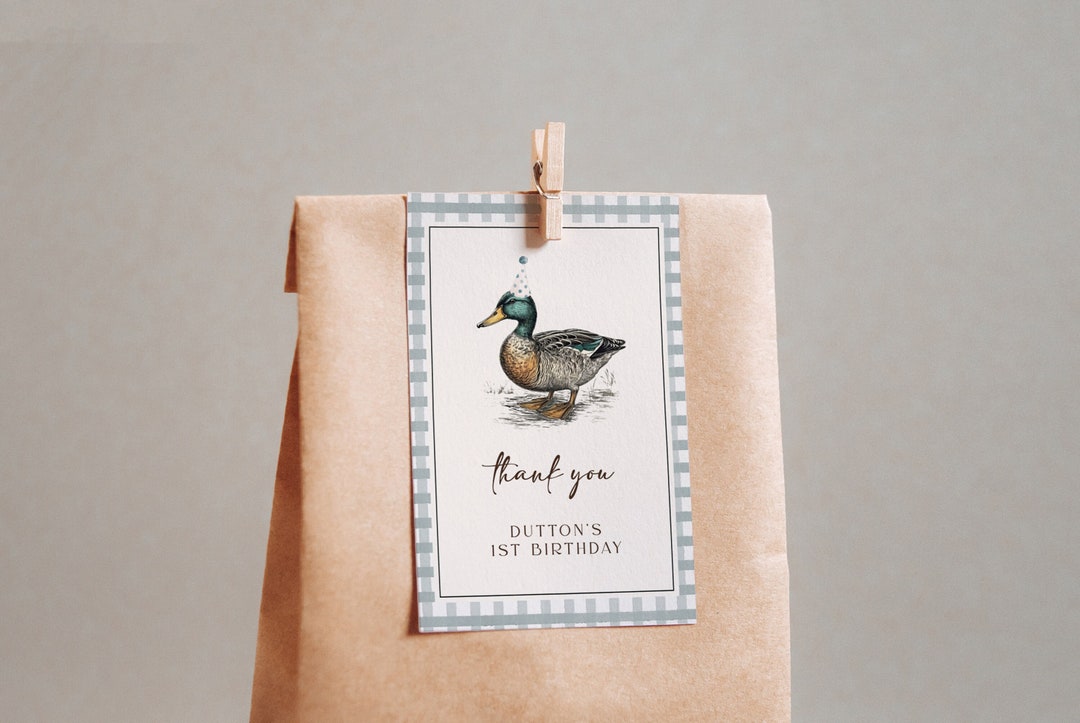 Duck Thank You Favor Tag Template | Editable One Lucky Duck 1st ...