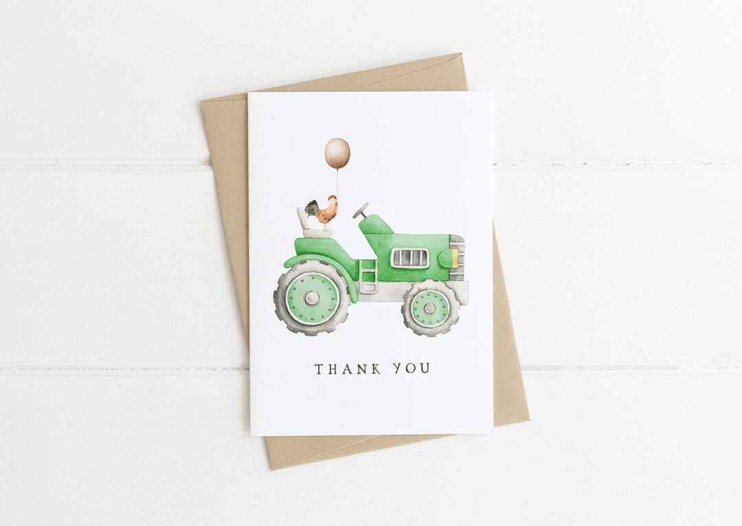 Tractor Thank You Card Template | Editable Tractor Farm Birthday Party ...