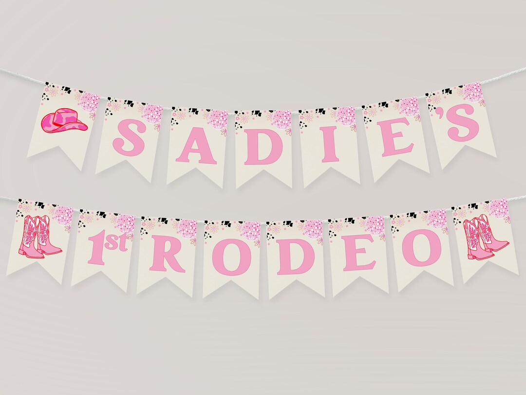 1st Rodeo Birthday Banner Template | Editable Disco Cowgirl 1st ...