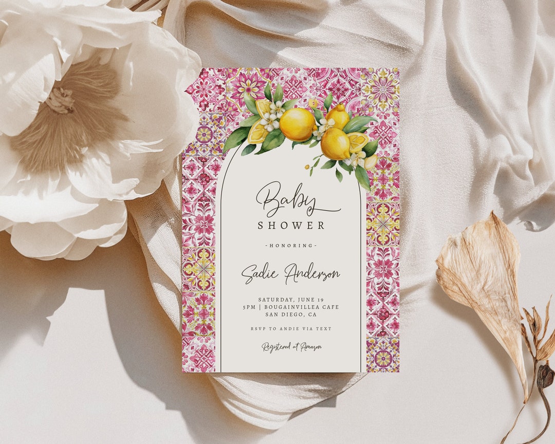 Editable Lemon Baby Shower Invitation Template | Mediterranean Pink ...