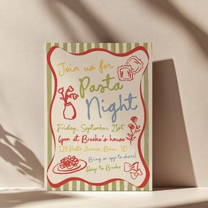 Pasta Dinner Party Invitation Template - Editable Hand Drawn Italian ...