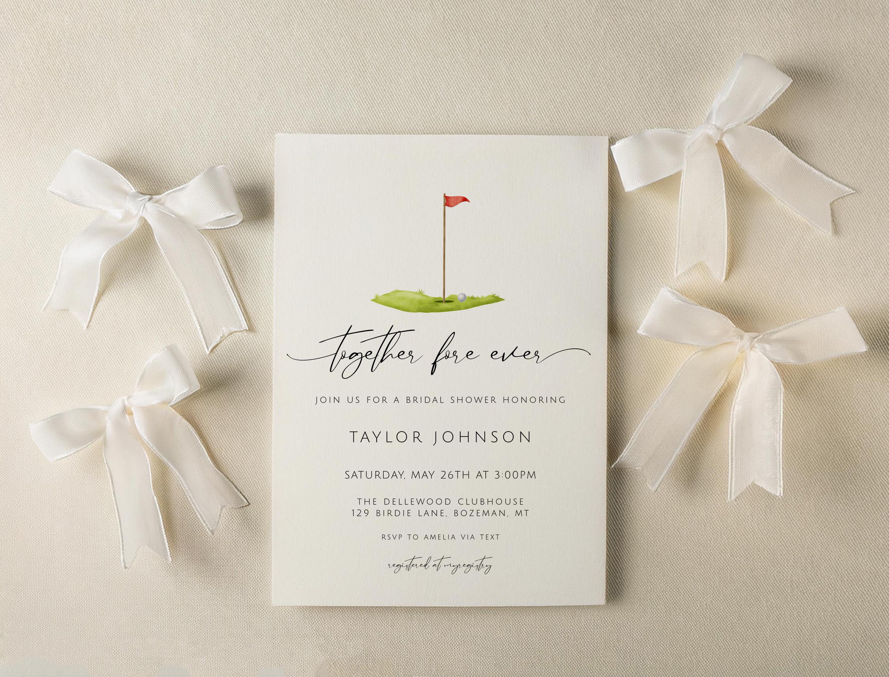 Golf Wedding Invitations Verlovingskaart Modern Golf Wit Met Strik
