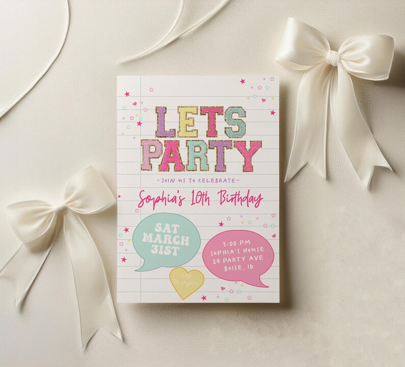 Preppy Patch Letters Birthday Invitation Template | Editable Girl ...