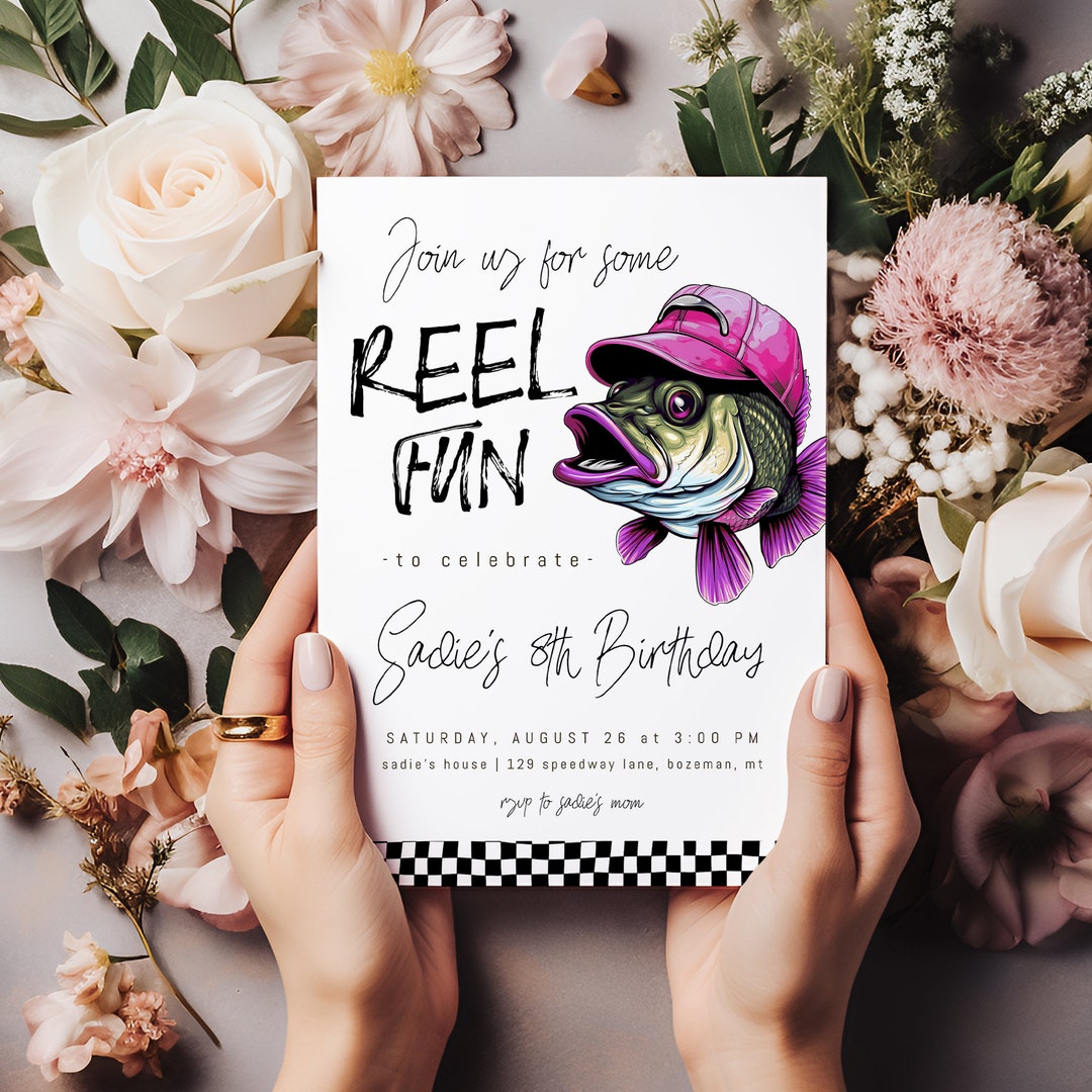 Editable Fish Birthday Invitation Template | Reel Fun Bass Birthday ...