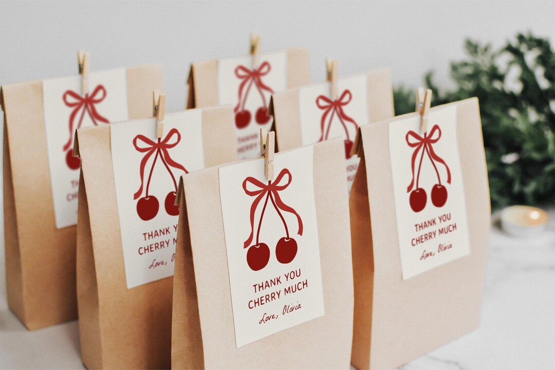 Cherry Favor Tag Template | Editable Cherry on Top Birthday Gift Tag ...