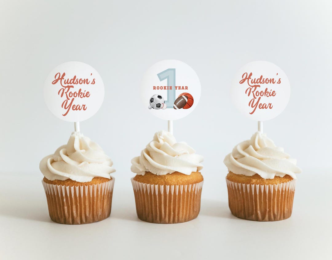 Rookie Year Cupcake Toppers Template | Editable Let's Have a Ball All ...