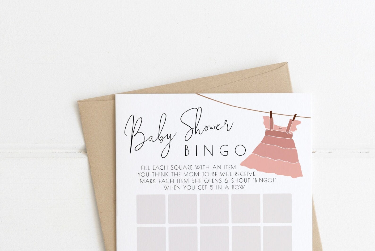 Bingo Baby Shower Printable Game Template Pink Clothesline - Etsy