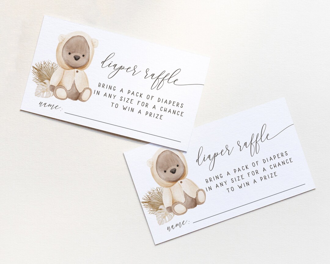 Bear Diaper Raffle Ticket Template Editable Bearly Wait Baby Shower ...