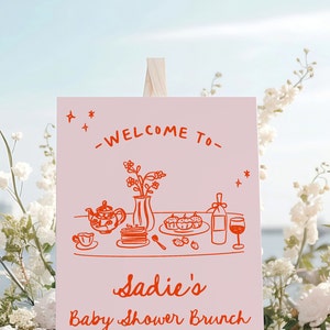 Brunch Welcome Sign Template | Editable Hand Drawn Baby Shower Brunch ...
