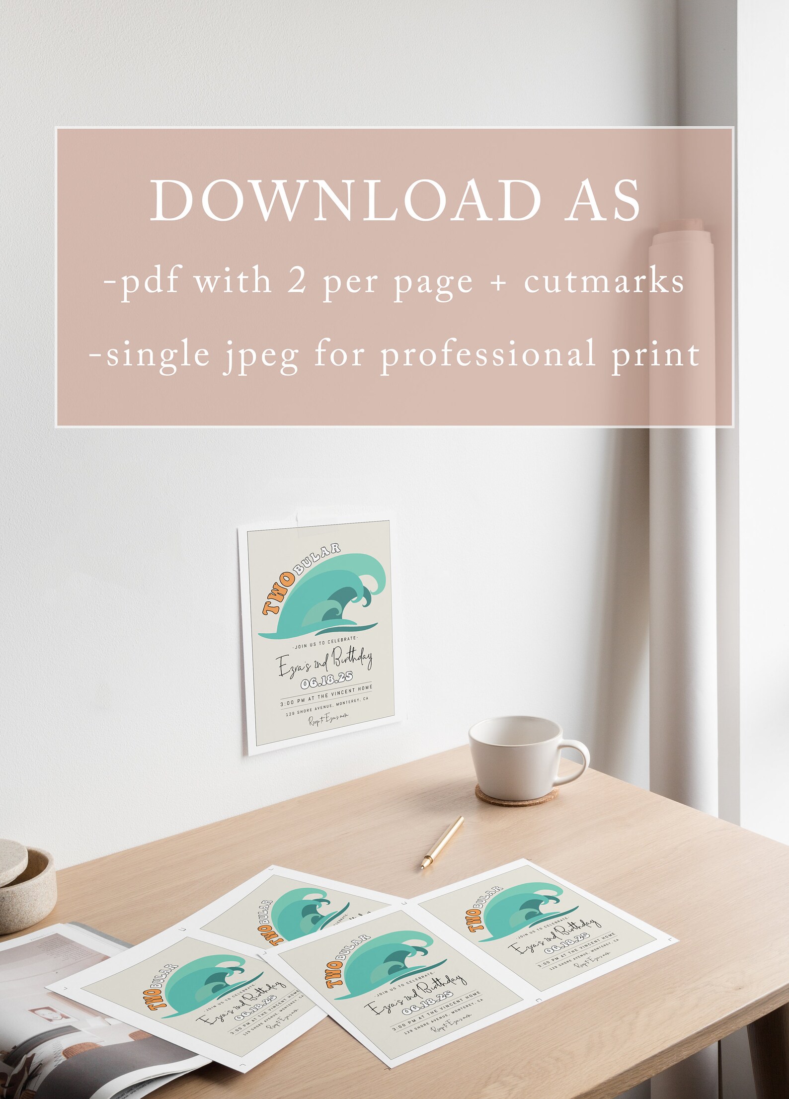 Editable Surf 2nd Birthday Invitation for Boy Template | Two-bular ...
