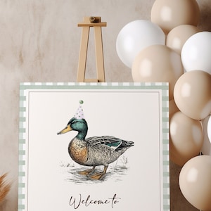 One Lucky Duck Birthday Welcome Sign Template | Editable Green Duck ...