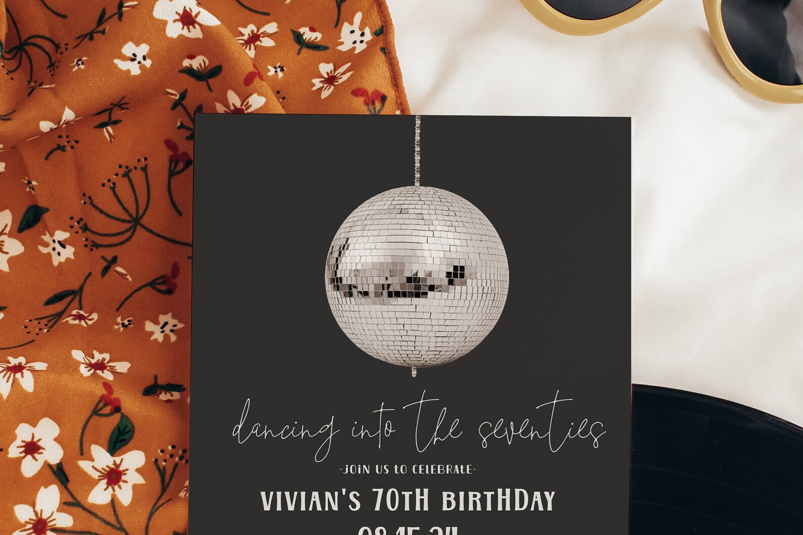 70th Birthday Party Invitation Template - Editable Silver Disco 70s ...