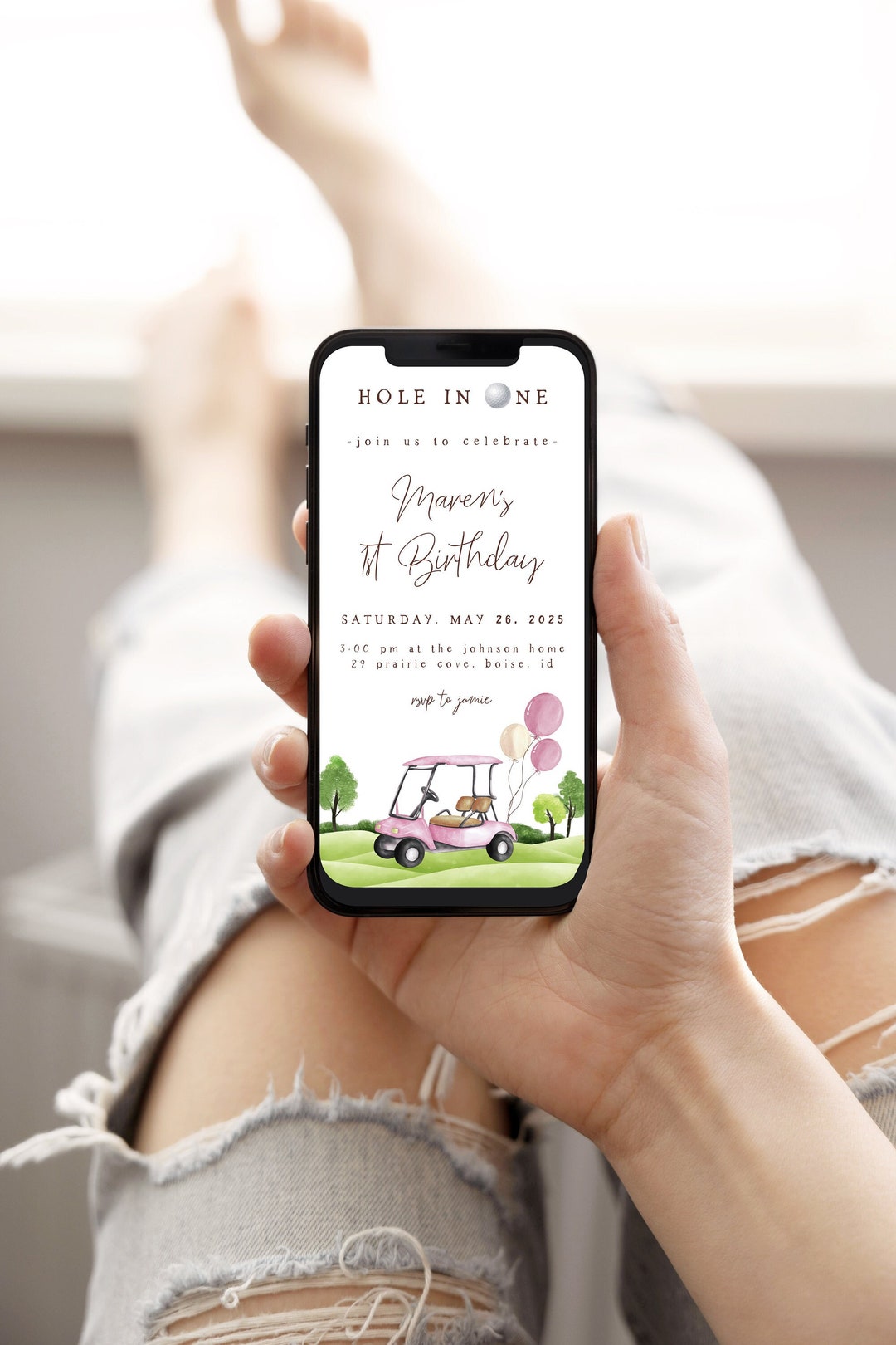 Golf 1st Birthday Text Invitation Template | Editable Hole in ONE Girl ...