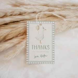 One Silly Goose Favor Tag Template | Editable Goose Green 1st Birthday ...