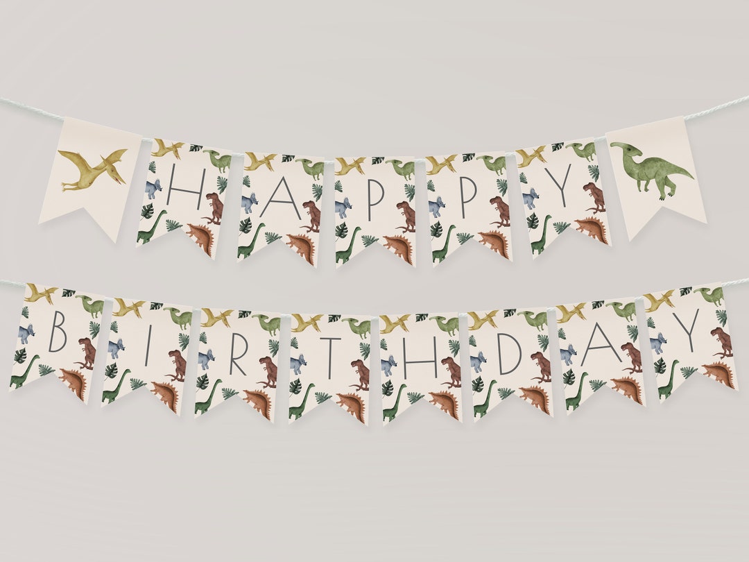 Dinosaur Happy Birthday Banner Template | Dino Birthday Printable ...