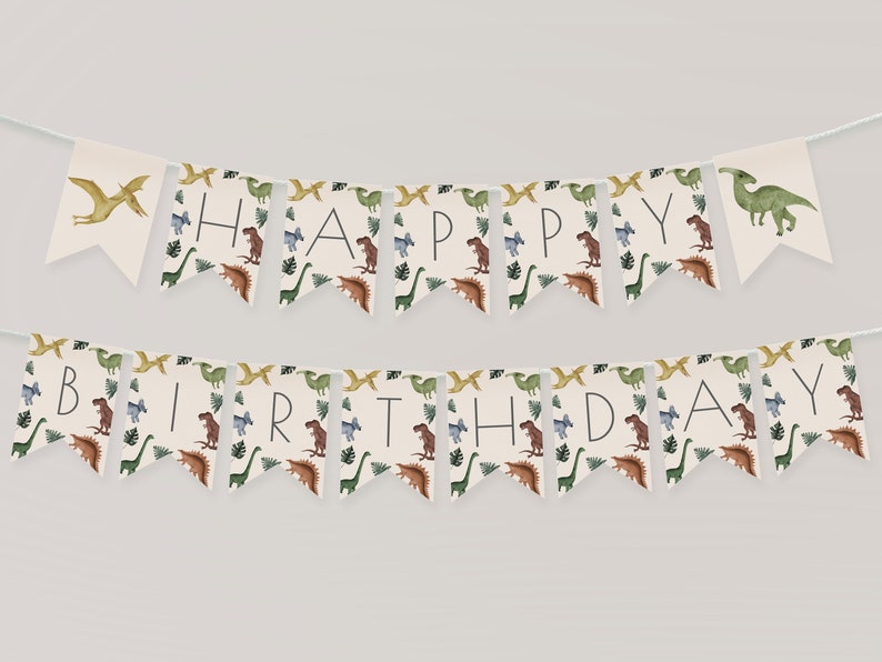Dinosaur Happy Birthday Banner Template Dino Birthday - Etsy