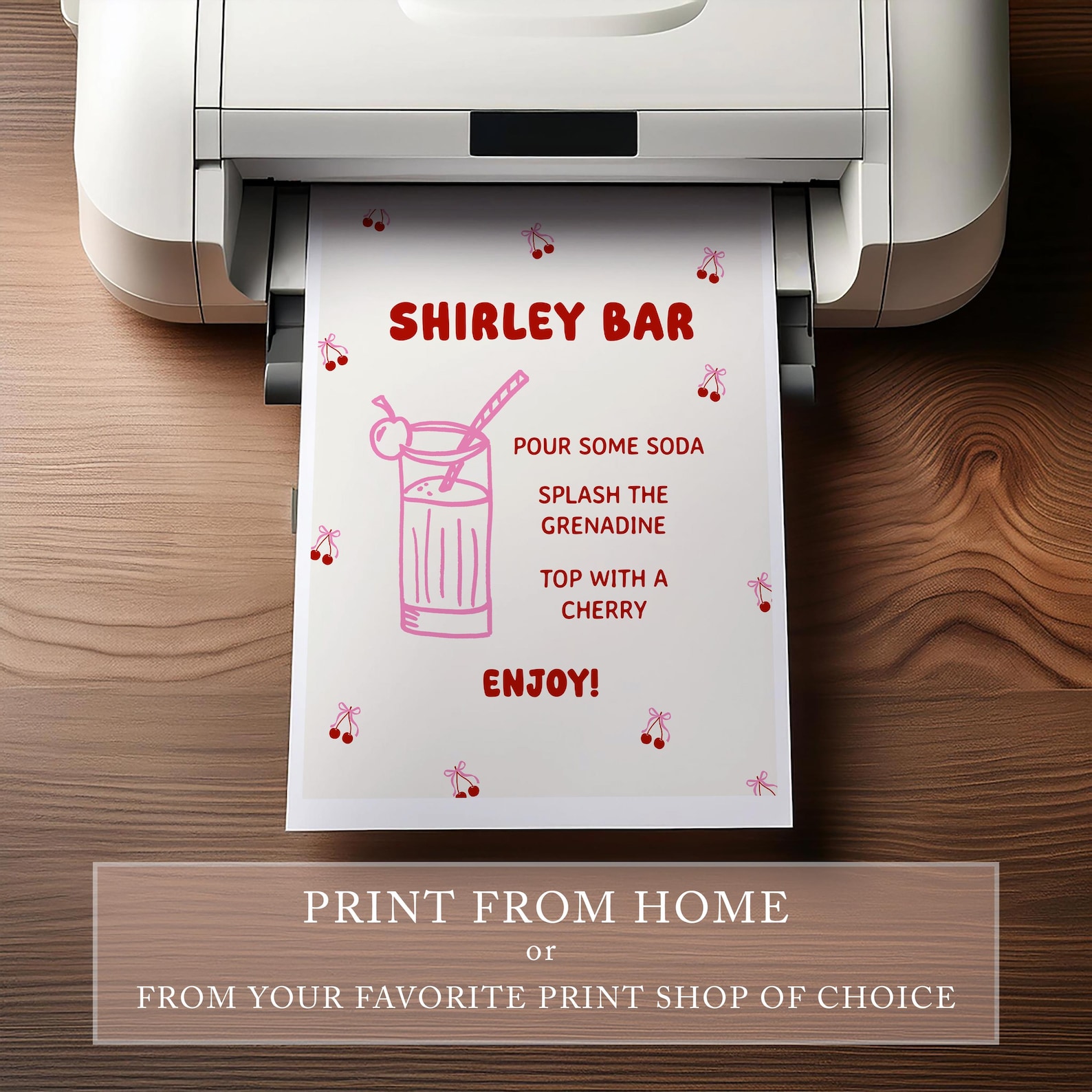 Shirley Temple Bar Sign Template | DIY Editable Cherry Mocktail Sign ...