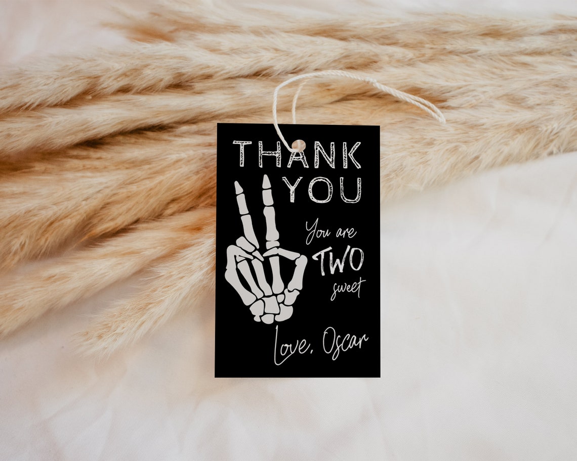 Bad TWO the Bone Thank You Favor Tag | Editable Fall Halloween ...