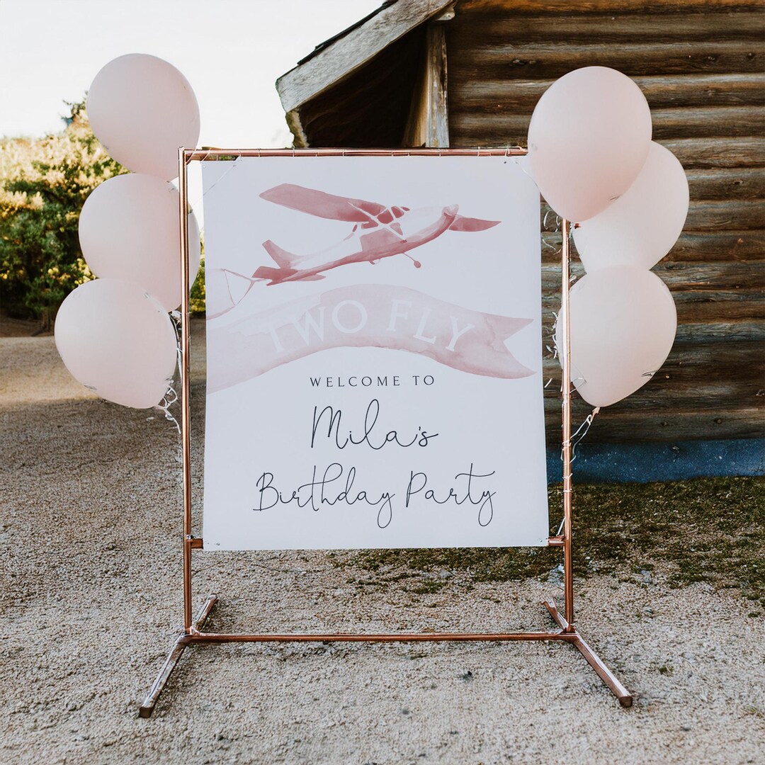 Airplane Birthday Welcome Sign Template in Pink | Editable TWO Fly ...