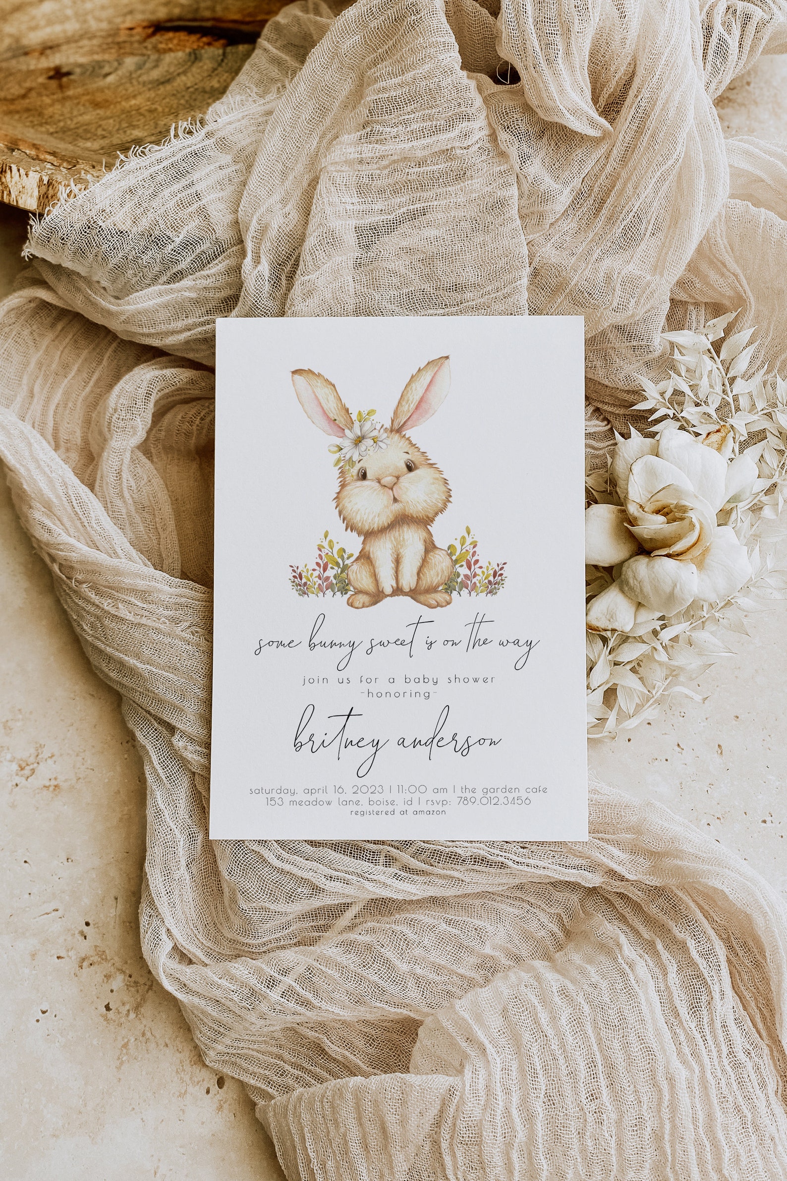 Bunny Baby Shower Editable Invitation Bundle Set Girl Some - Etsy