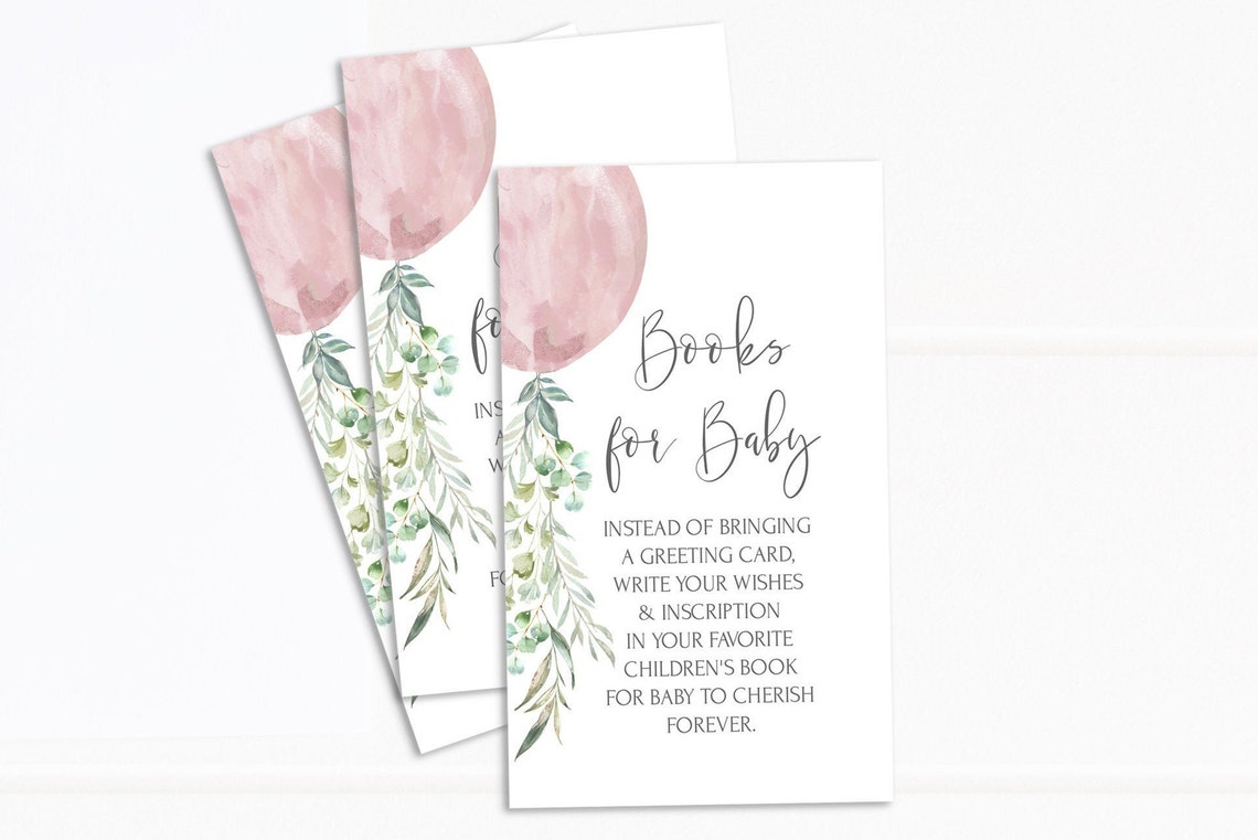 Pink Balloon Books for Baby Insert | Girl Baby Shower Stock the Library ...