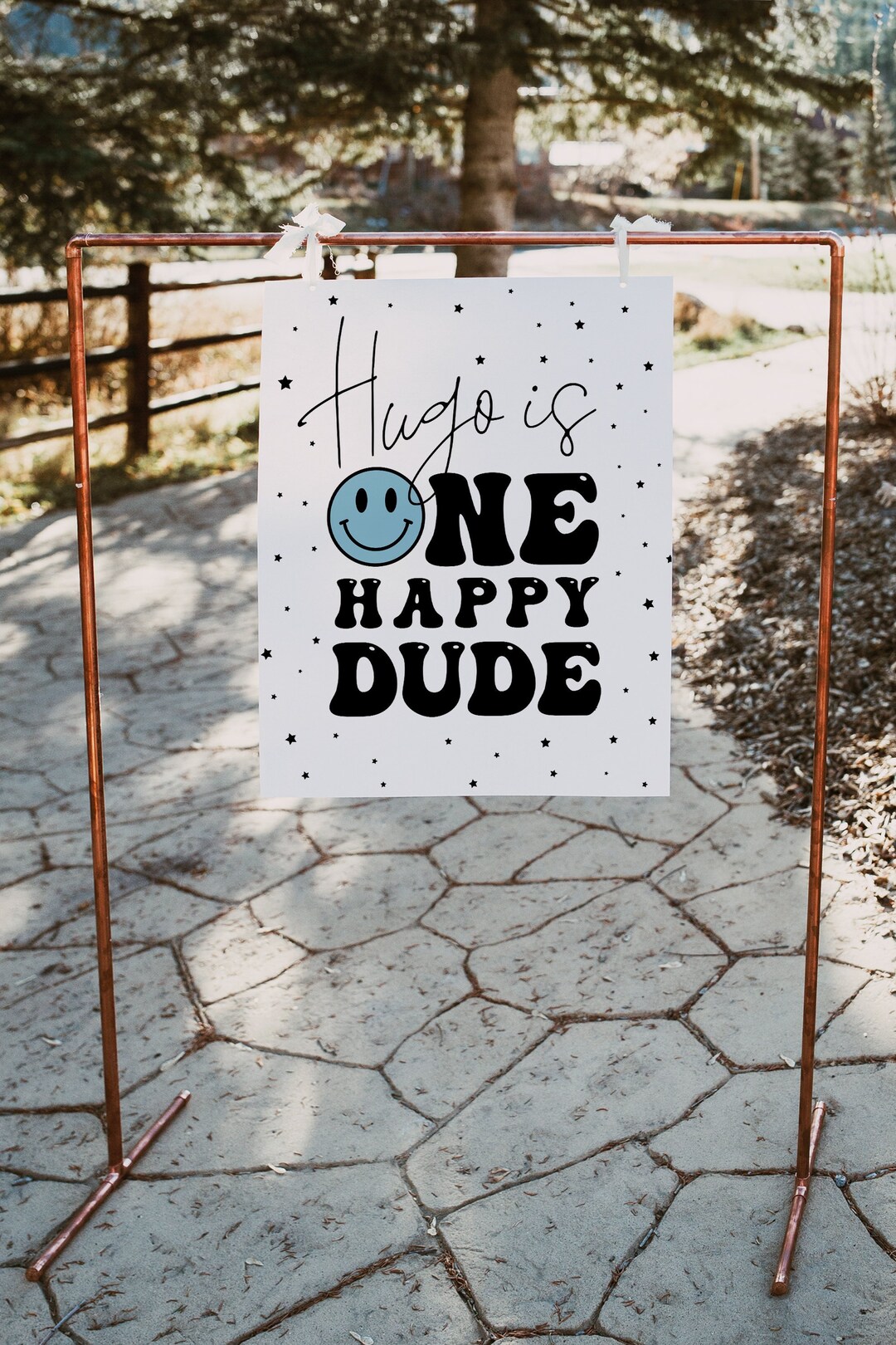 Smile Face Birthday Welcome Sign Template Blue One Happy Dude Boy First ...