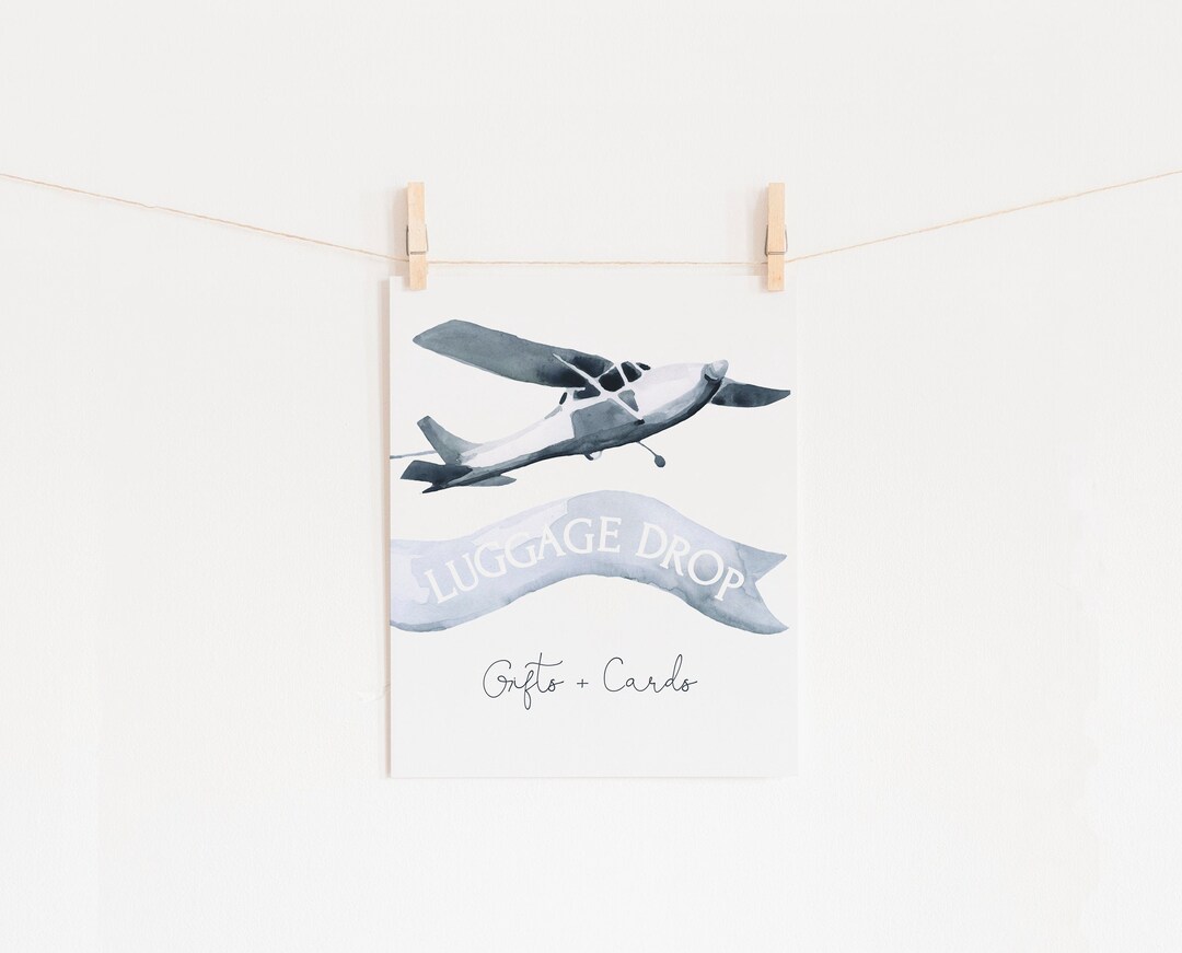 Airplane Baby Shower Luggage Drop Gifts & Cards Sign | Aviator Baby ...