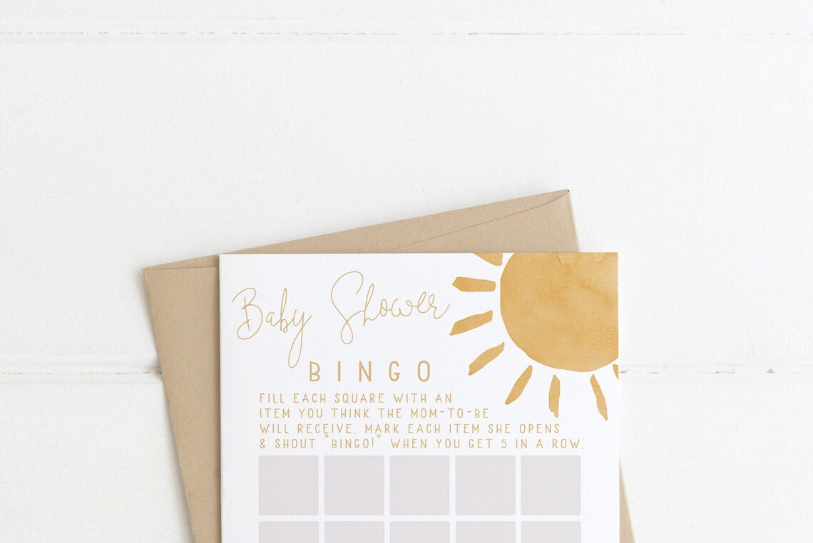 Sunshine Baby Shower Bingo, Yellow Sun Bingo Card Baby Sprinkle ...