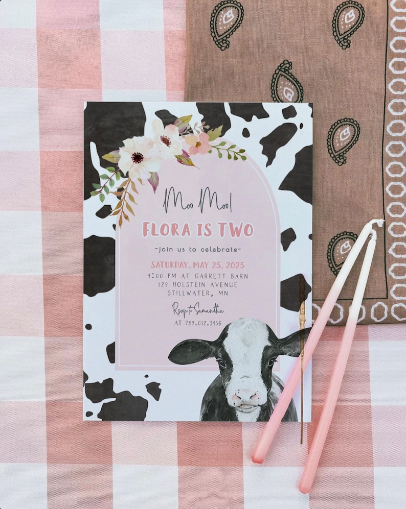 Cow 2nd Birthday Bundle Templates Holy Cow Moo Moo I'm - Etsy