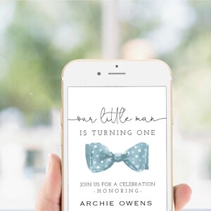 Little Man 1st Birthday Text Invitation | Blue Bowtie Our Little Man ...