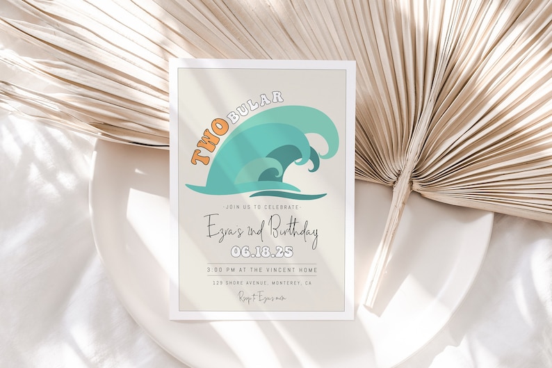 Editable Surf 2nd Birthday Invitation for Boy Template | Two-bular ...