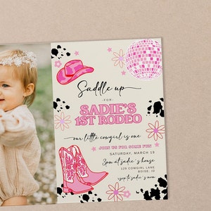Girl 1st Rodeo Birthday Invitation Picture Template | Editable Our ...