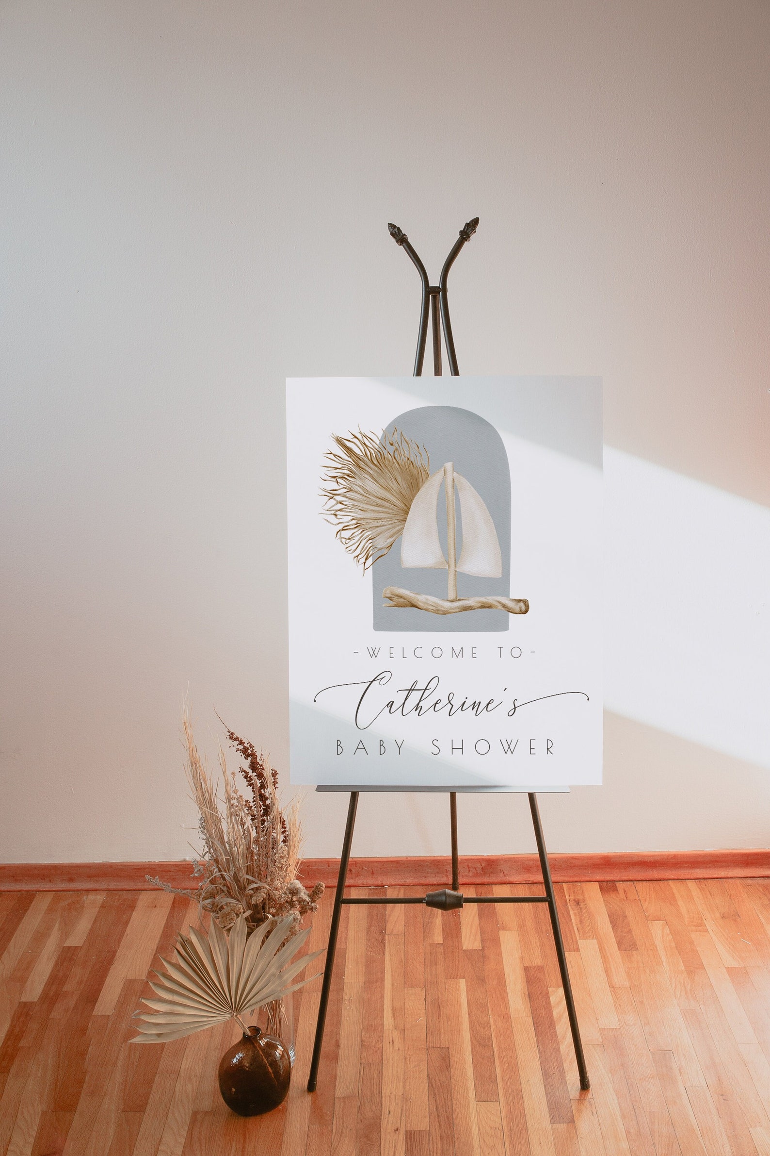 Nautical Baby Shower Welcome Sign Template Blue Sailboat - Etsy