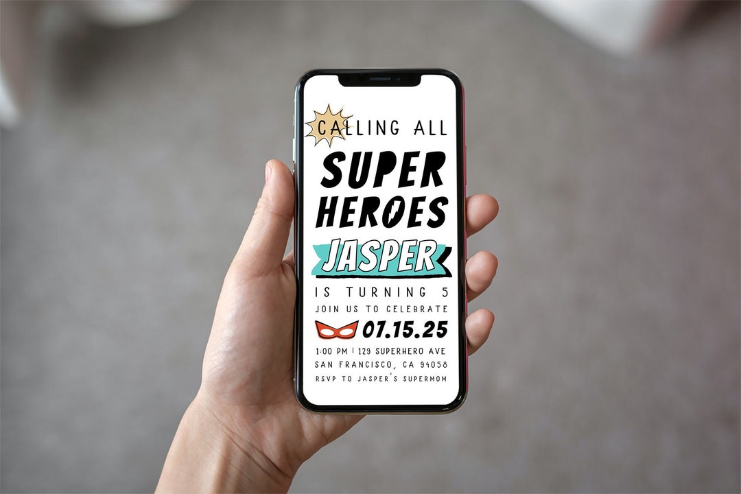 Superhero Birthday Party Text Invitation Template - Editable Super Hero ...