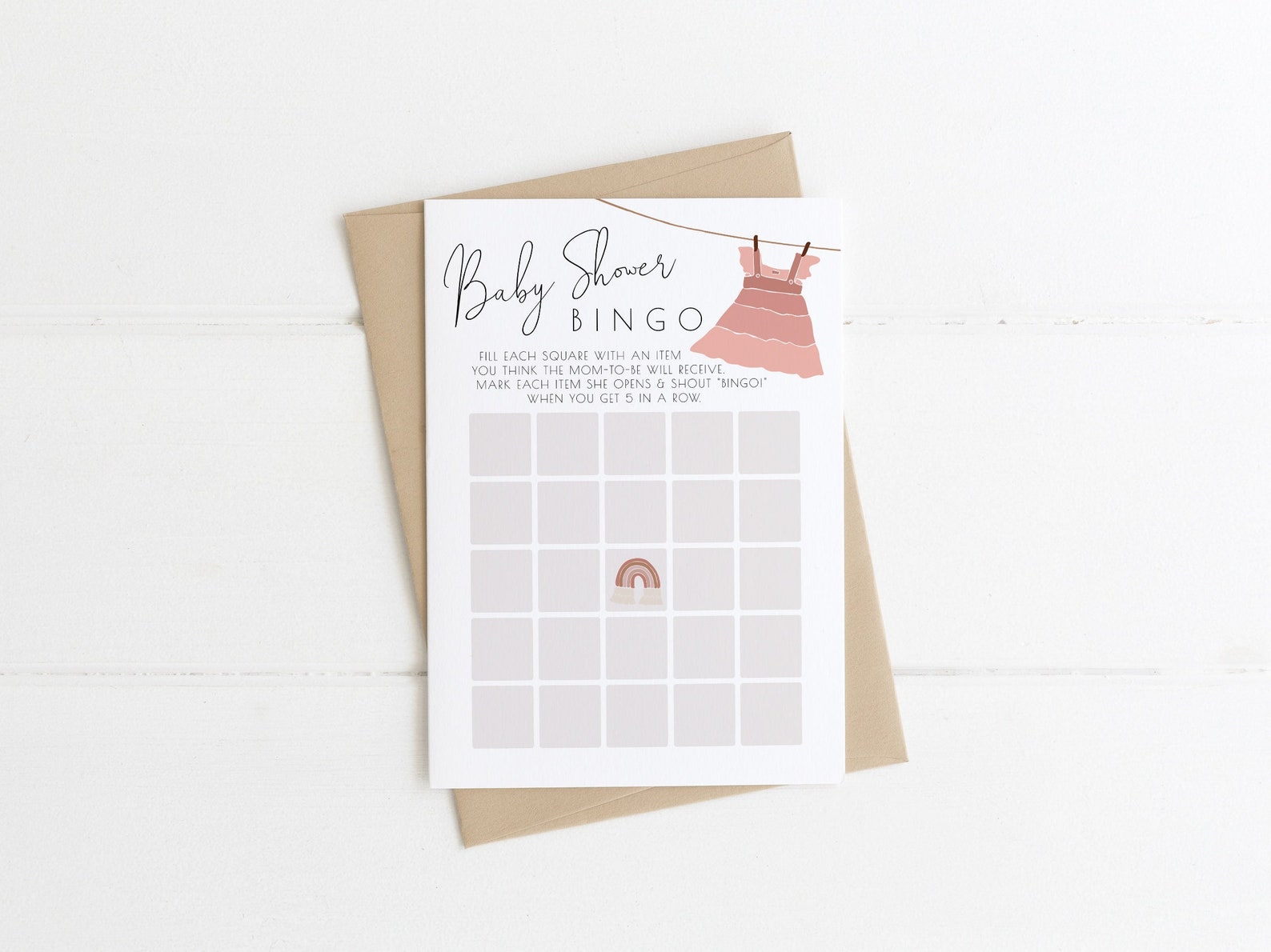 Bingo Baby Shower Printable Game Template Pink Clothesline - Etsy