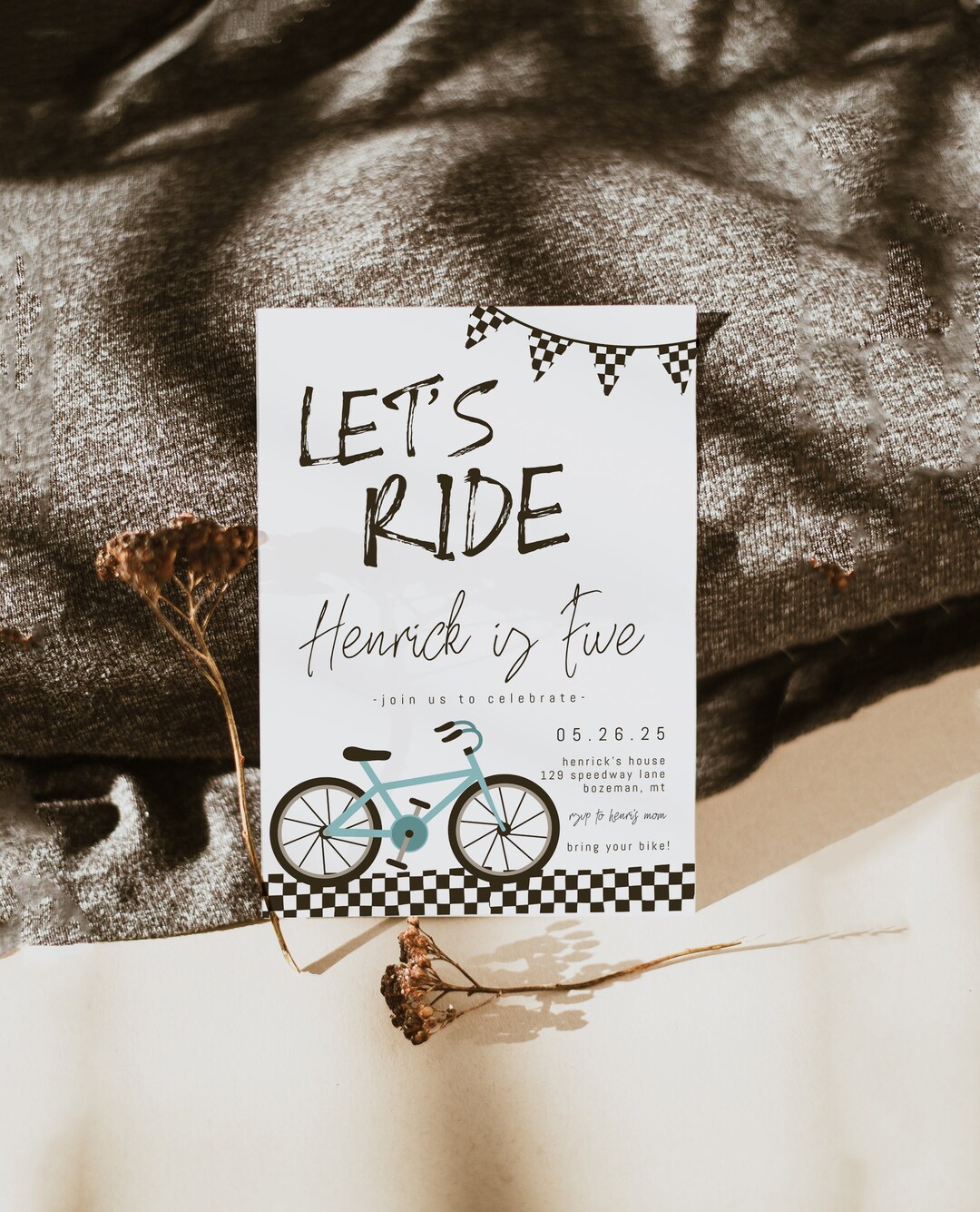 Bicycle Birthday Invitation Template | Editable Bike Let's Ride ...