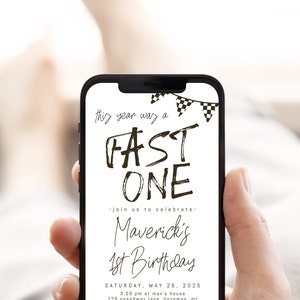 Fast ONE Birthday Text Invitation Template | Editable Race Car 1st ...
