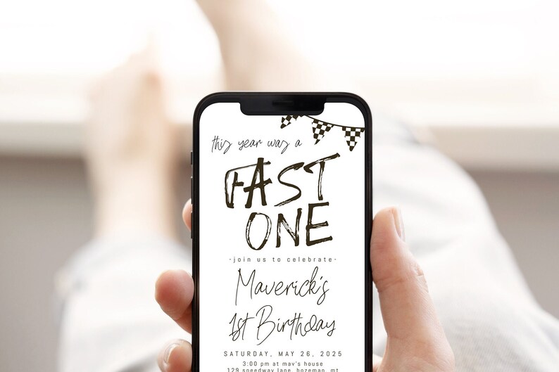 Fast ONE Birthday Text Invitation Template | Editable Race Car 1st ...