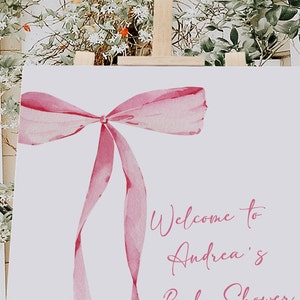 Editable Bow Welcome Sign Template | Pink Bow Girl Baby Shower ...