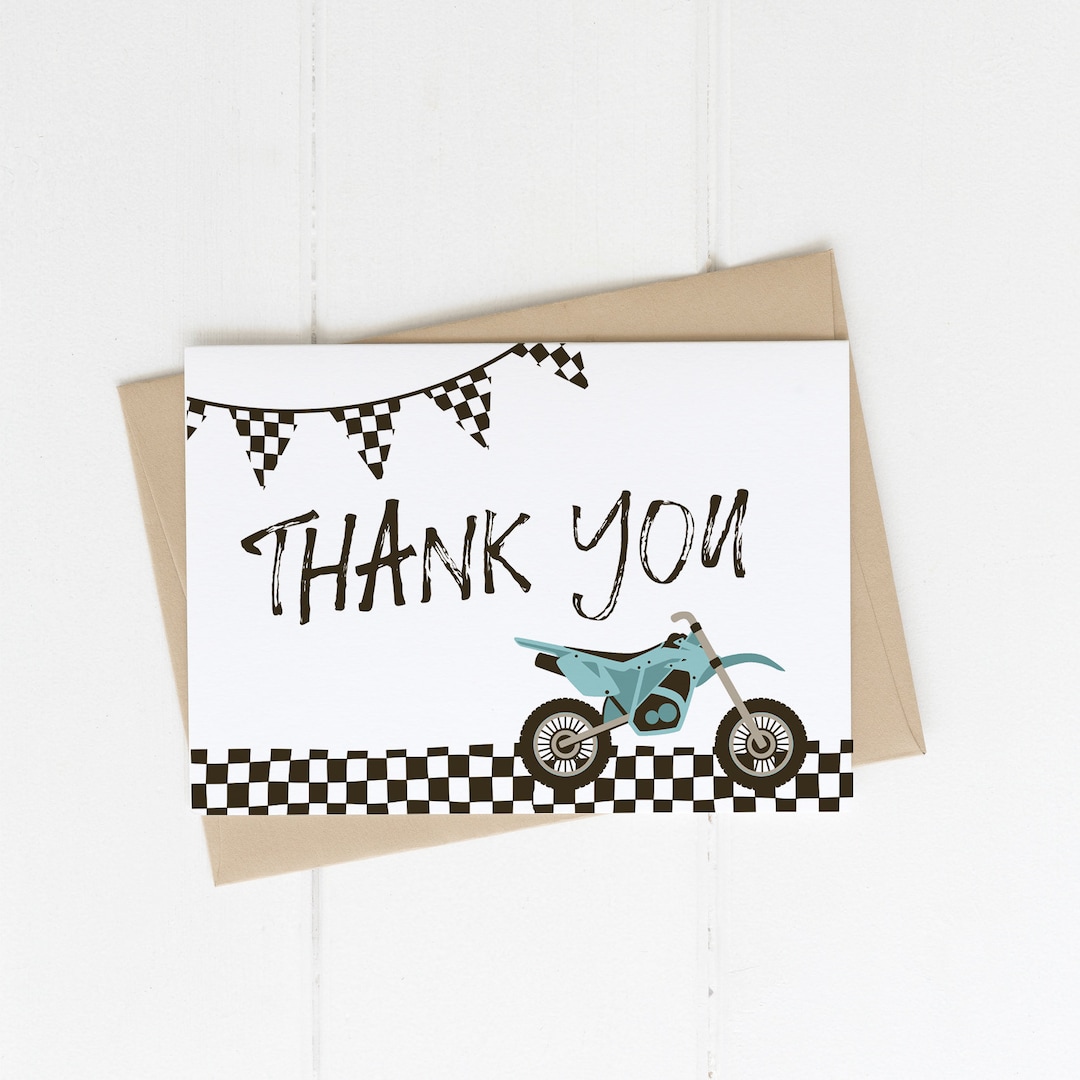 Dirt Bike Thank You Card Template | Editable TWO Fast 2nd Birthday ...