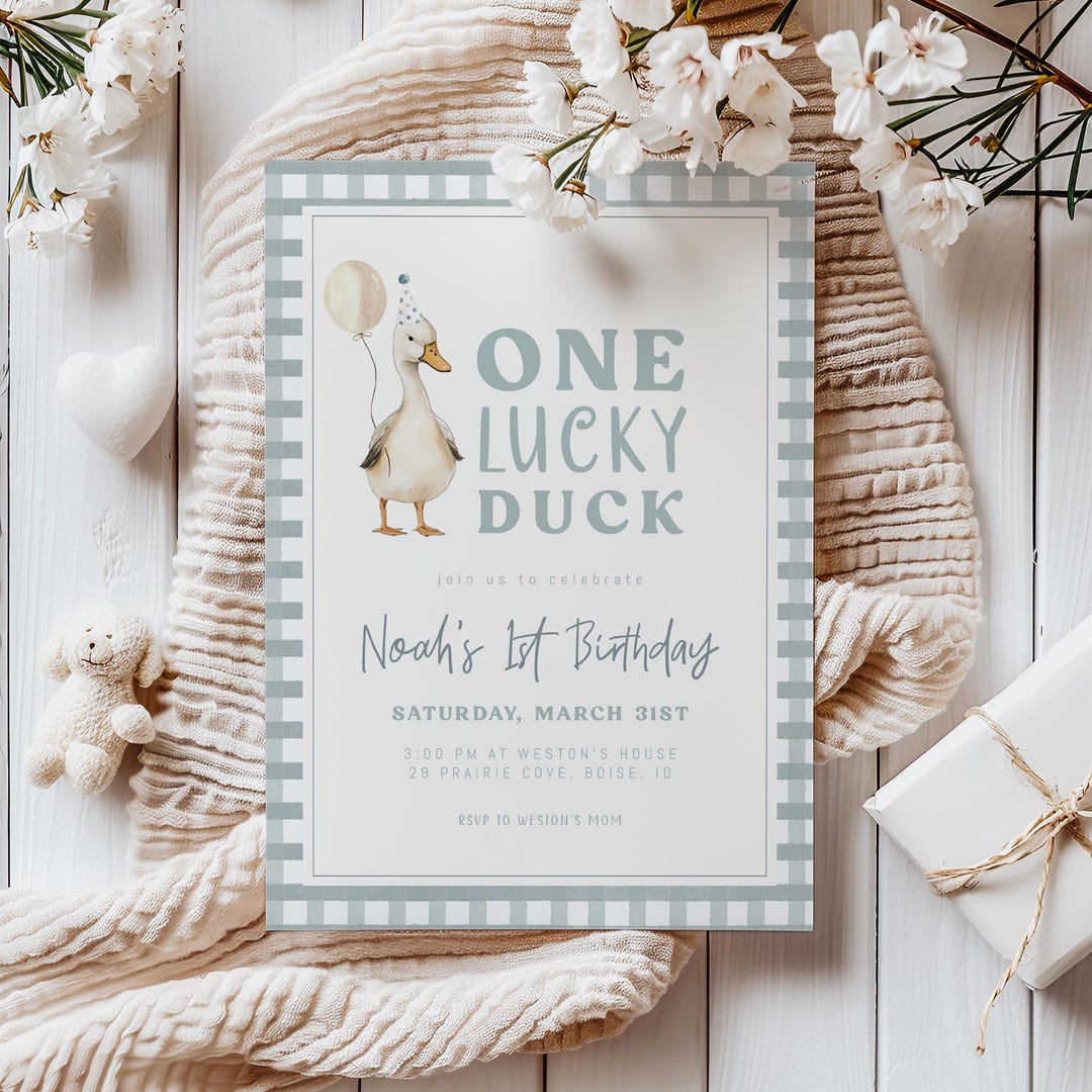 One Lucky Duck Birthday Invitation Template | Editable Duck 1st ...