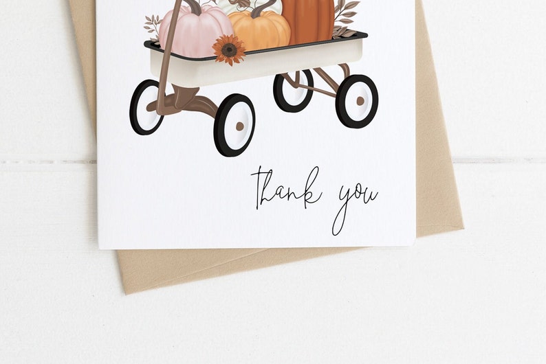 Pumpkin Thank You Card Template Little Pumpkin Wagon Girl - Etsy