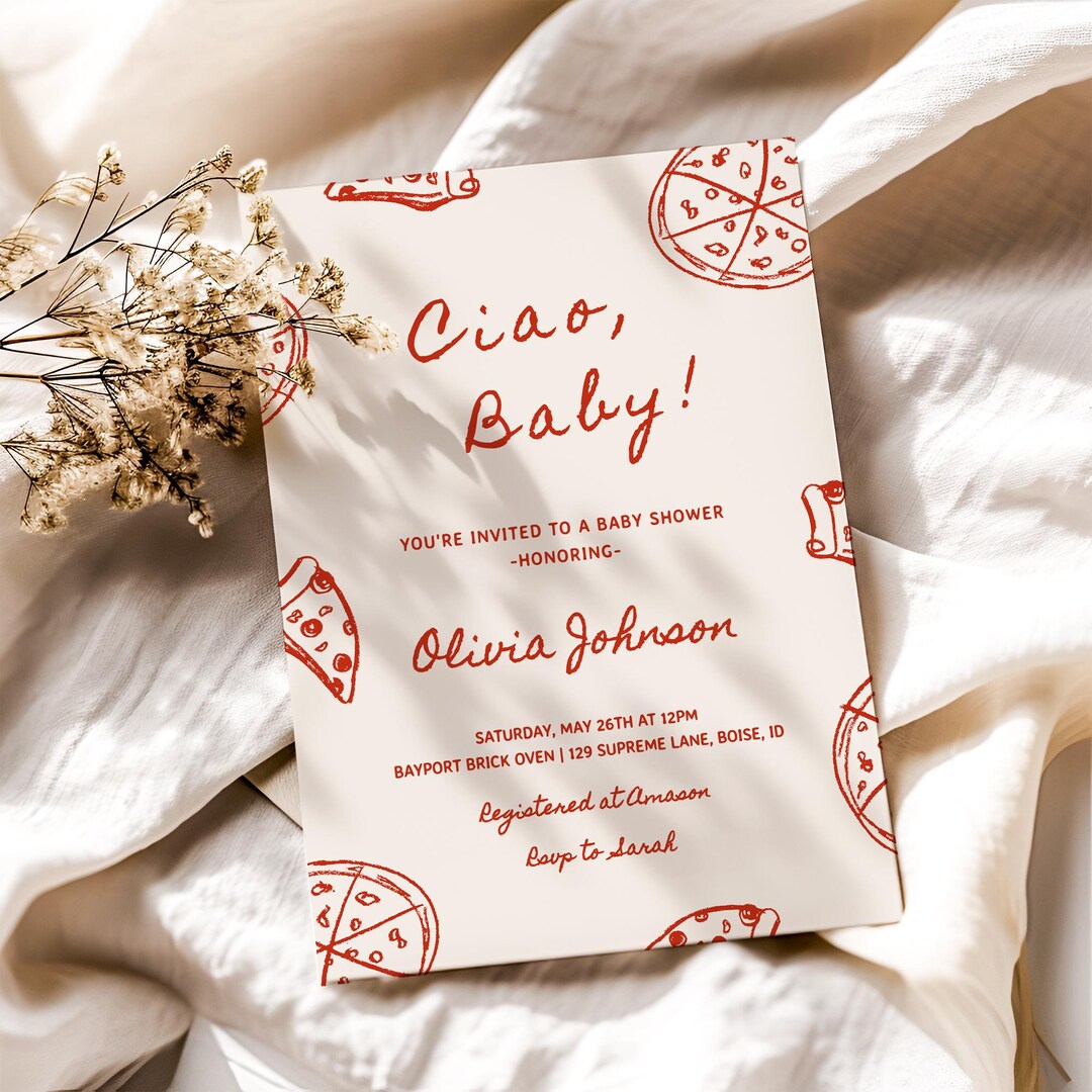 Ciao Baby Shower Invitation - Editable Template | DIY Hand Drawn Pizza ...