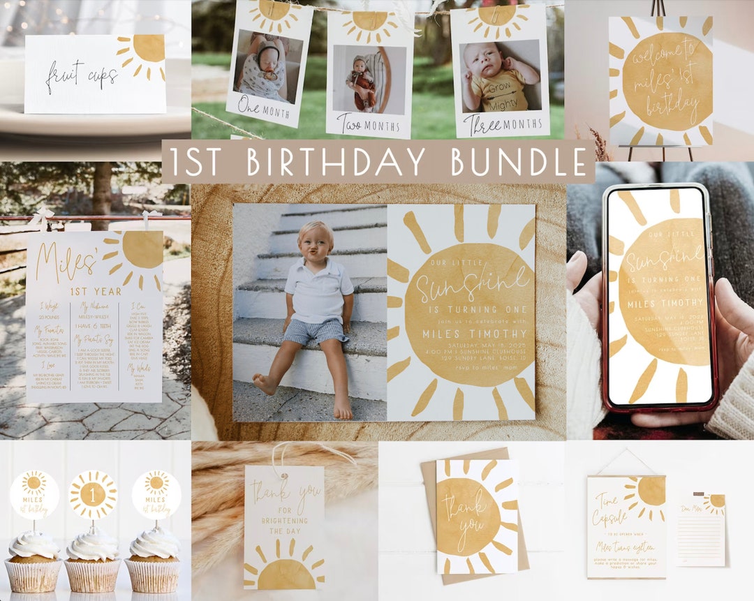 Editable Sunshine 1st Birthday Bundle Template Set | Our Little ...